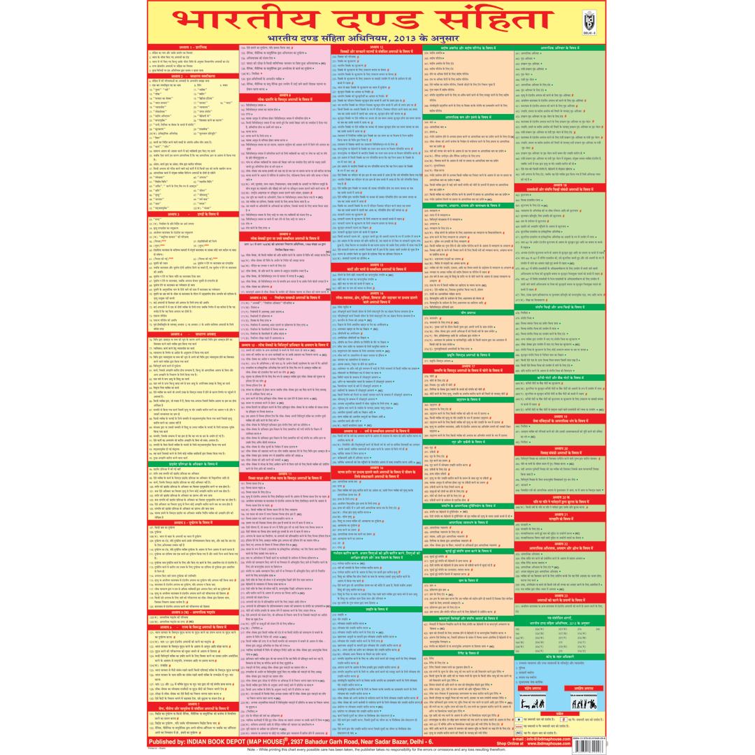 THE INDIAN PENAL CODE IN HINDI LANGUAGE FOLDING CHART THE INDIAN PENAL CODE IN HINDI LANGUAGE FOLDING CHART