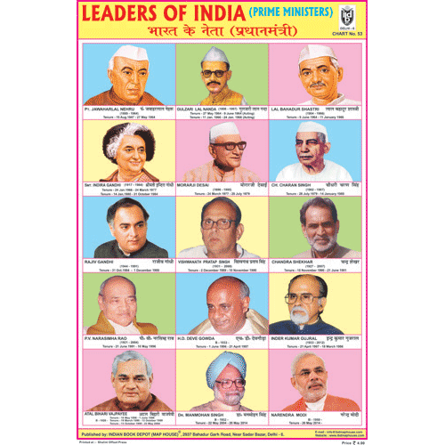 LEADERS OF INDIA (PRIME MINISTERS) SIZE 24 X 36 CMS CHART NO. 53