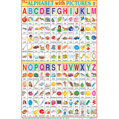 THE ALPHABET WITH FIVE PICTURES CHART SIZE 50 X 75 CMS