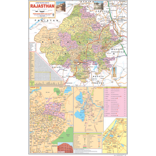 LATEST MAP OF RAJASTHAN POLITICAL 41 DISTRICTS (ENGLISH) SIZE 70 X 100