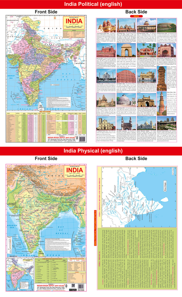 Combo pack of India and world Laminated maps 12 x 18 inchs